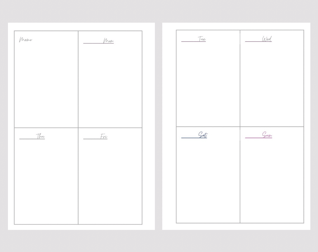 【フリーダウンロード】手帳リフィル A6サイズの週間ブロック（日付けフリー）｜saki_note