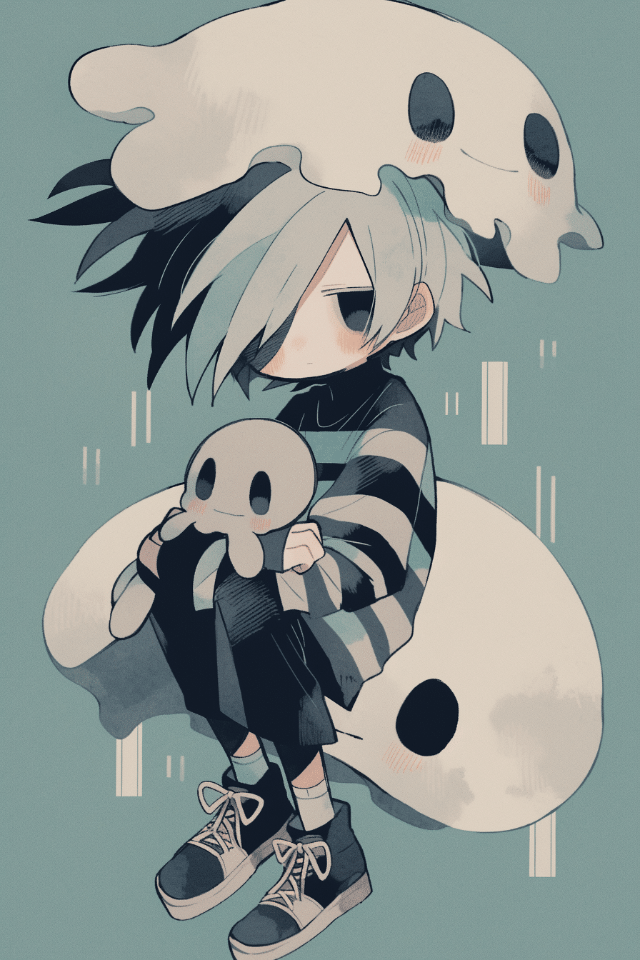 『オバケと少年』 プロンプトはこちら: https://note.com/rrr_note/n/n1274a50c712e｜リョウヘイ