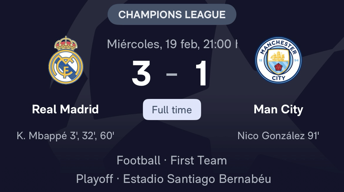 UCL決勝Tプレーオフ2nd leg RM vs ManCity｜naho
