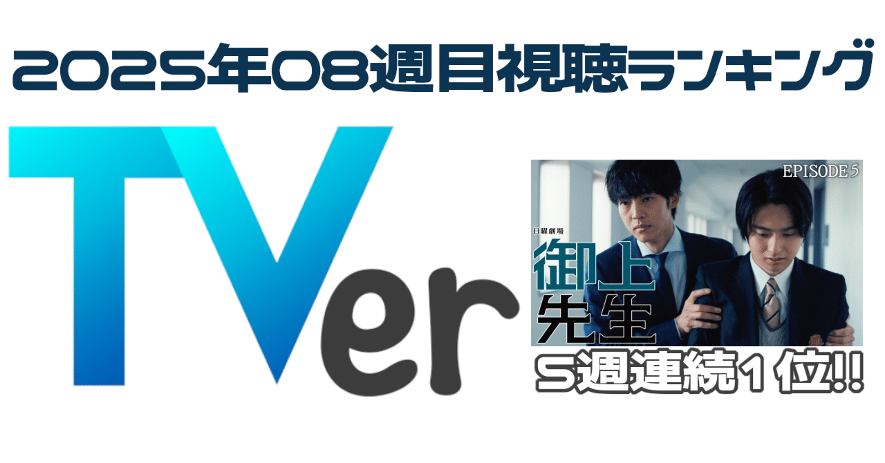 TVer 25年8週目視聴ランキング｜ニュースランキングch
