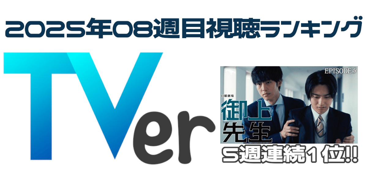 TVer 25年8週目視聴ランキング｜ニュースランキングch