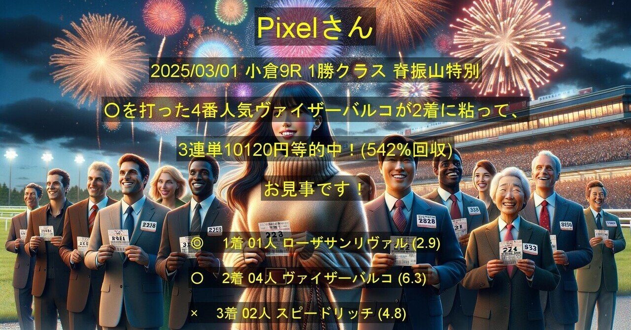 🎯Pixelさん🎯 、小倉9R 1勝クラス 脊振山特別、3連単10120円等的中！(542%回収)お見事です👏｜POG-INFO