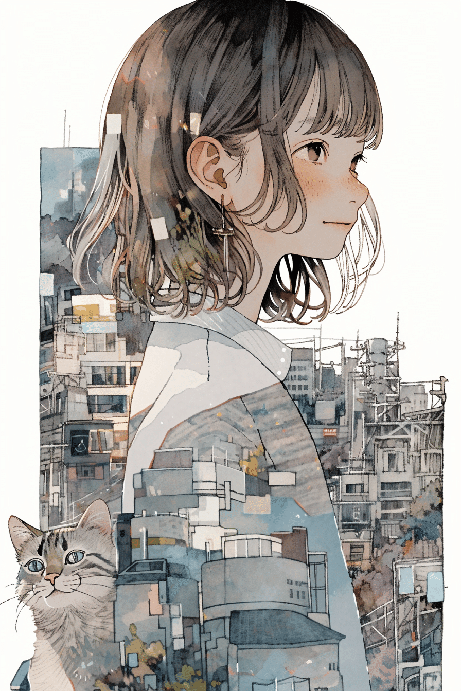 『街と女の子と猫』 プロンプトはこちら https://note.com/rrr_note/n/n78bf734c5487｜リョウヘイ
