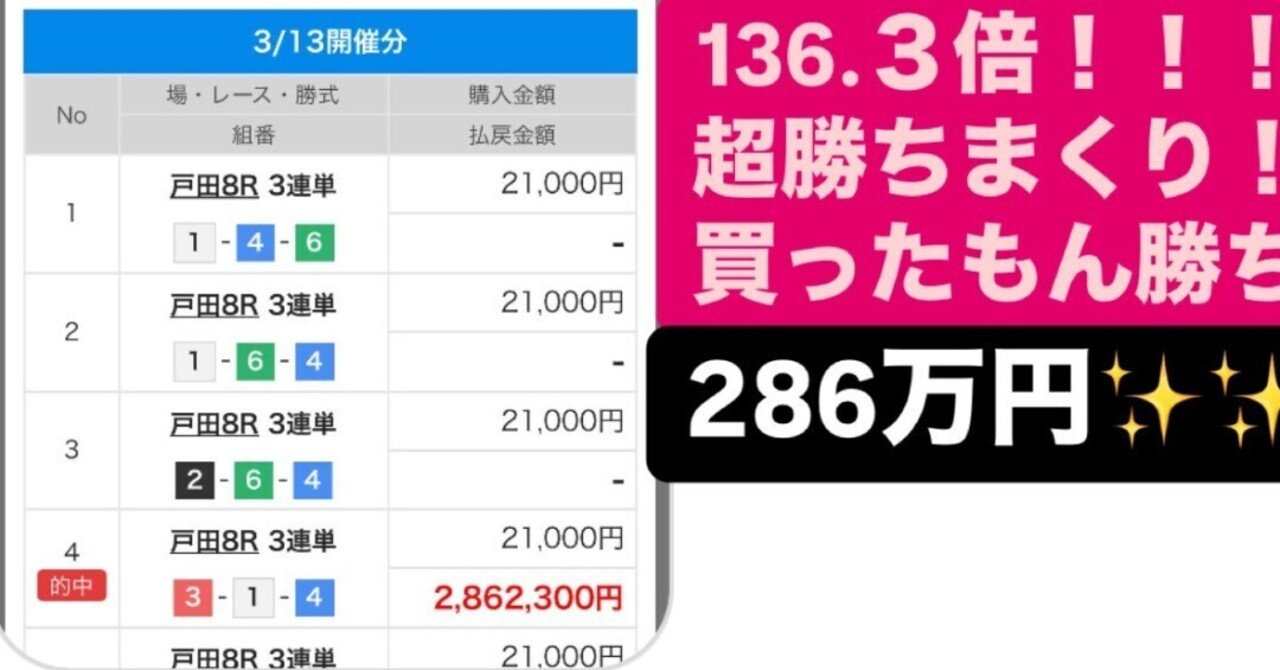 313的中報告🎯コロガマガジン会員オススメ ️ 勝ちまくり万舟🎉1363倍‼️1048倍‼️爆益的中🎯万舟連続的中🔥㊗️爆益競艇予想🔥大
