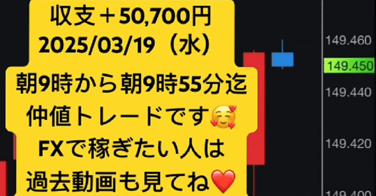 🔥【日銀会合＆FOMC！FX初心者でも勝てる！シンプルな仲値手法を公開】収支＋50,700円🔥2025/3/19（水）朝9時から朝9時55分迄｜【FXトレードマスターちはる】