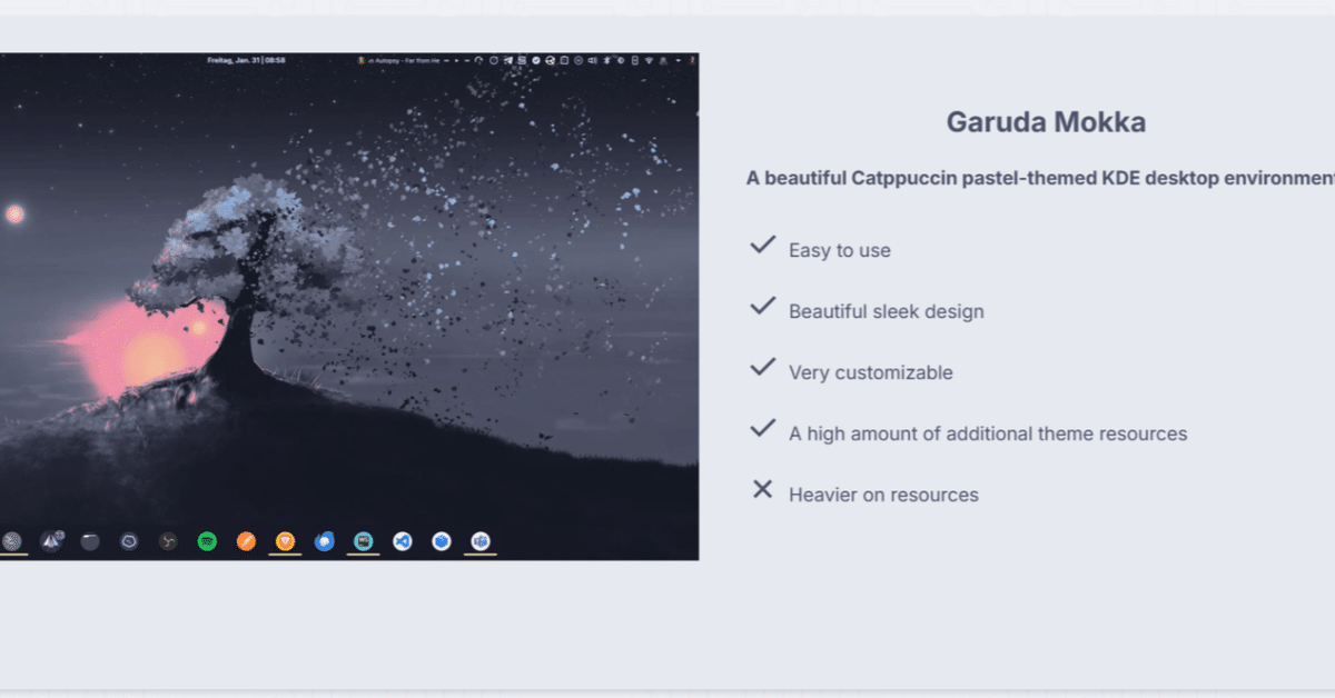 格好いいぞ!『Garuda Linux Mokka』Linuxにしては高めのスペックを要求するけど、その完成度は高い｜ナナッキー