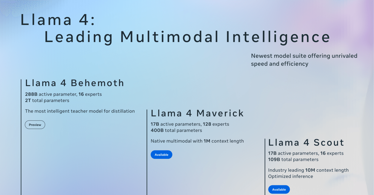 Llama 4 の概要｜npaka