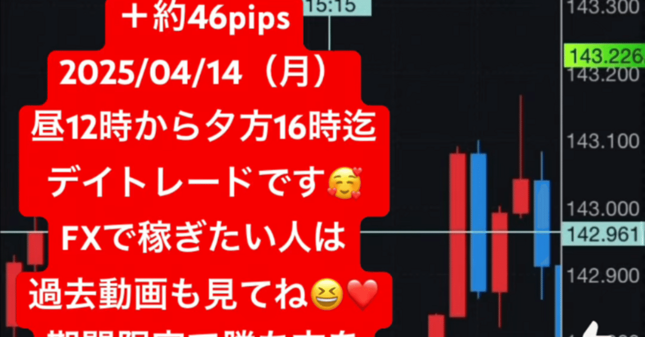 🔥【FX初心者でも勝てる！シンプルなデイトレ手法を公開】＋約46pips🔥2025/4/14（月）12時から夕方16時迄デイトレードです😊｜【FXトレードマスターちはる】