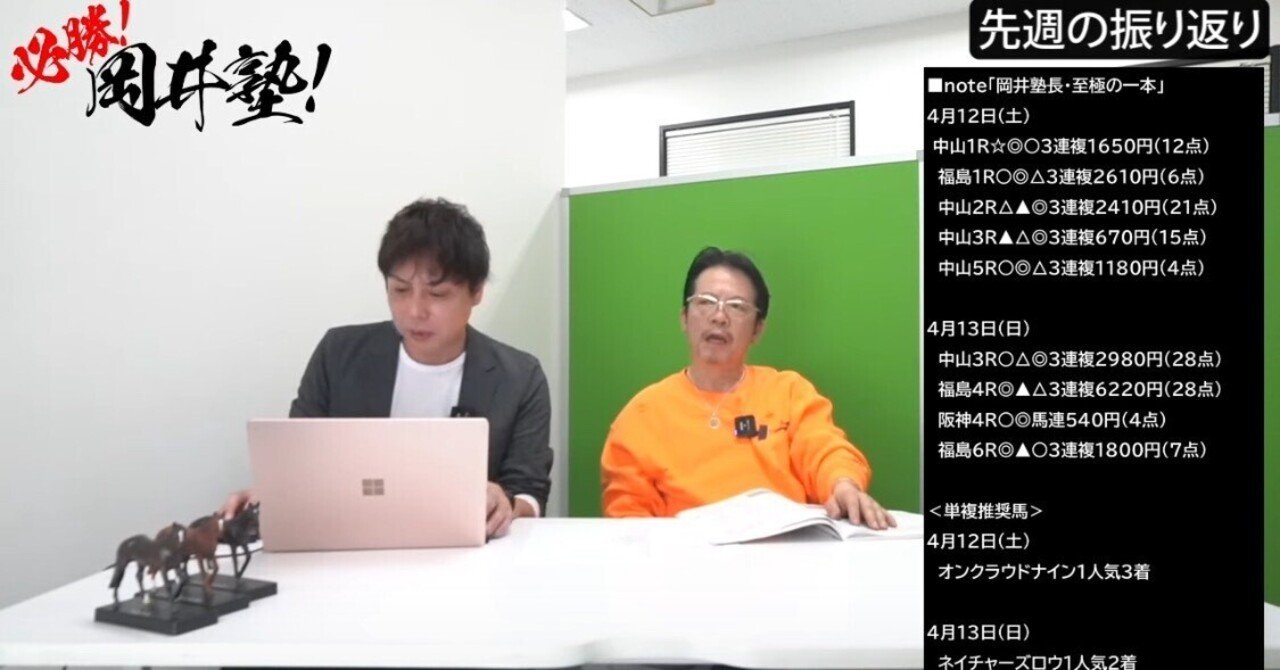 4月19日（土）平場勝負は中山4r（1135）、中山5r（1225）の2番セットじゃ‼️｜【中央競馬】岡井塾長・至極の一本