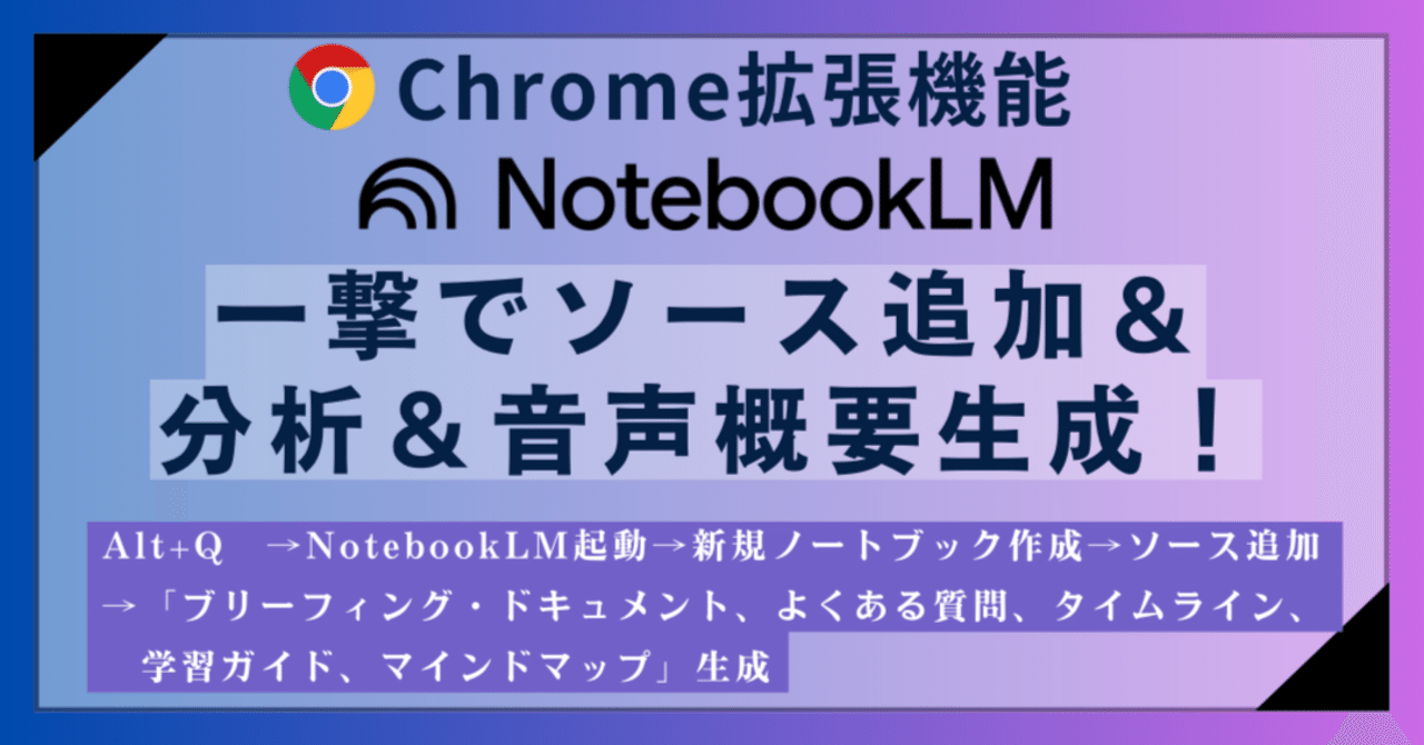 【Chrome拡張機能】NotebookLM⚡️爆速⚡️一撃でソース追加＆分析＆音声概要生成！ #NotebookLM｜一歩@NotebookLM LifeHack@SE15年＠個人開発