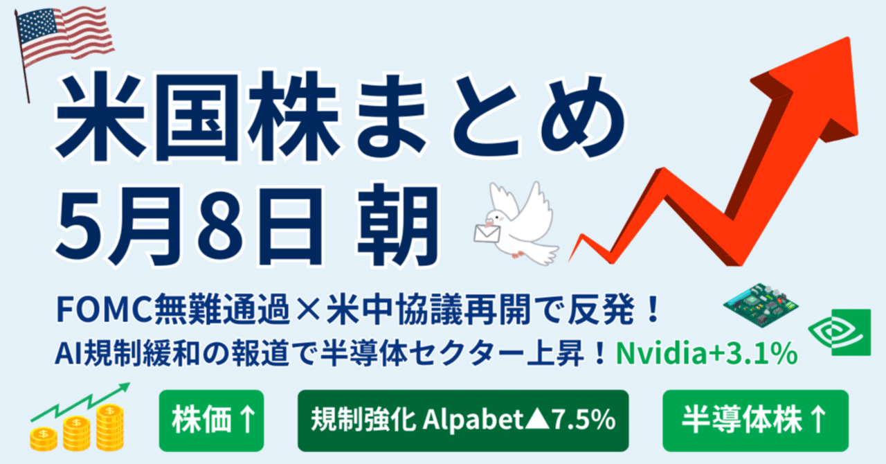 【米国市場まとめ｜2025年5月8日】FOMC通過と米中協議で反発──安心は戻ったが、選ばれるのは一部だけ｜橘 龍馬