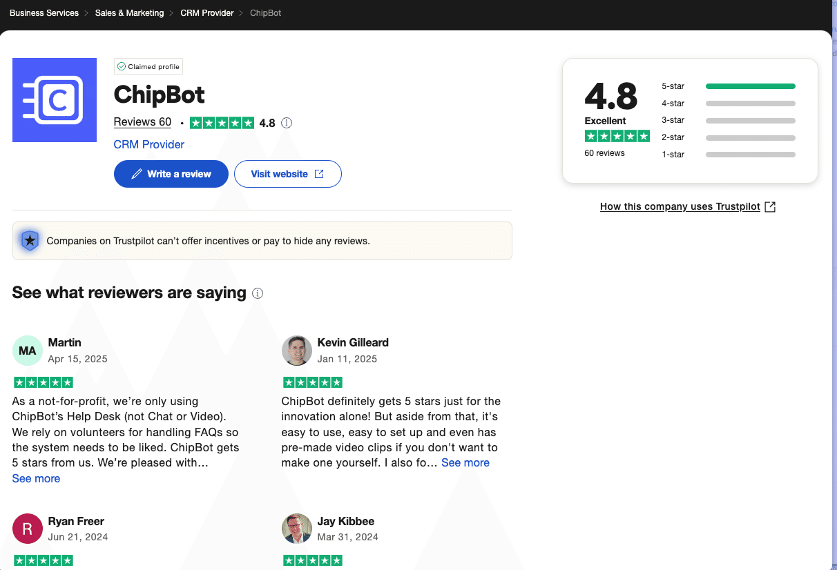 ChipBotはTrustpilotで4.8 / 5の評価を受け、「Excellent」と評価されています！ https://www.trustpilot.com/review ...