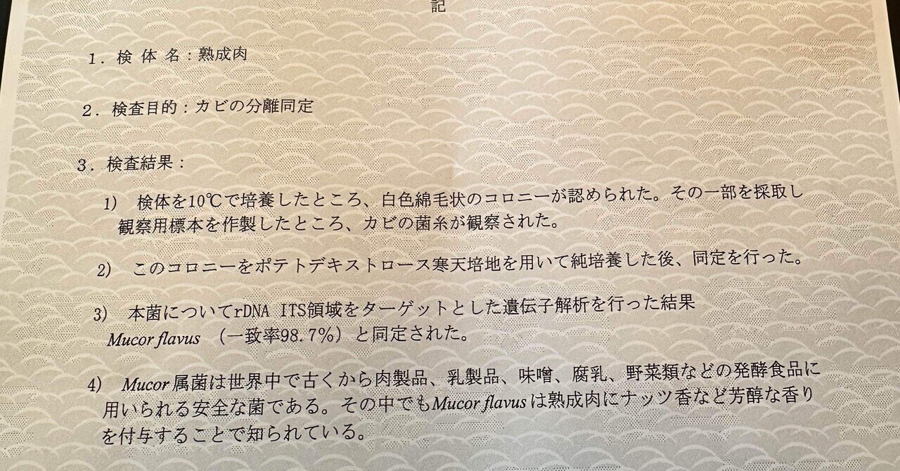 熟成カビ菌検査成績書｜Matasaburo Arai