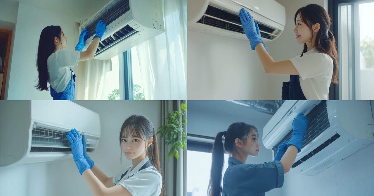 Midjourney /3パターンのシチュエーションあり【エアコンを掃除してる風美女】を作る為のプロンプト(呪文)｜TOMOYA