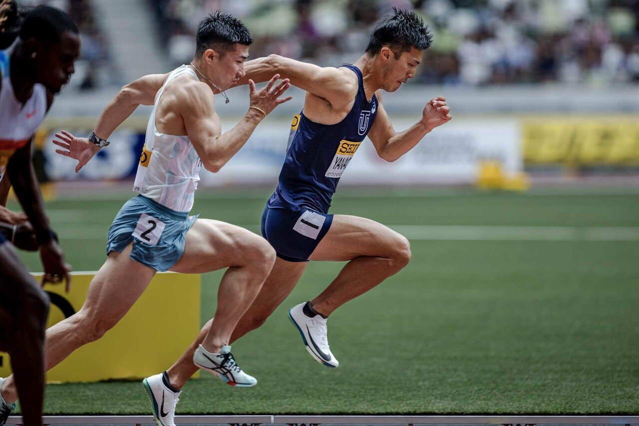 #GGP 2025 男子100m決勝 🥇栁田大輝（東洋大） 10.06 スタートからコールマンの身体二つ前。 ｜EKIDEN NEWS