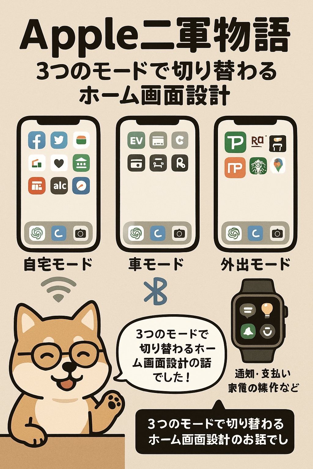 iPhoneとApple Watchのモード別ホーム画面切り替え｜AIペットのケリポンとやってみた！