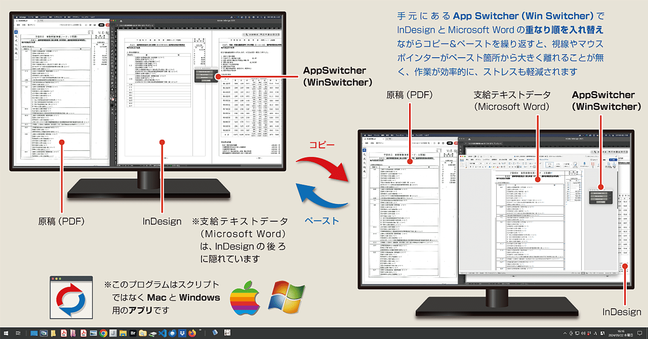 Mac・Windows「コピー＆ペーストを繰り返す場面などで便利です！ ボタンひとつでアプリやウィンドウの切り替えができる」アプリ｜DTP Script note