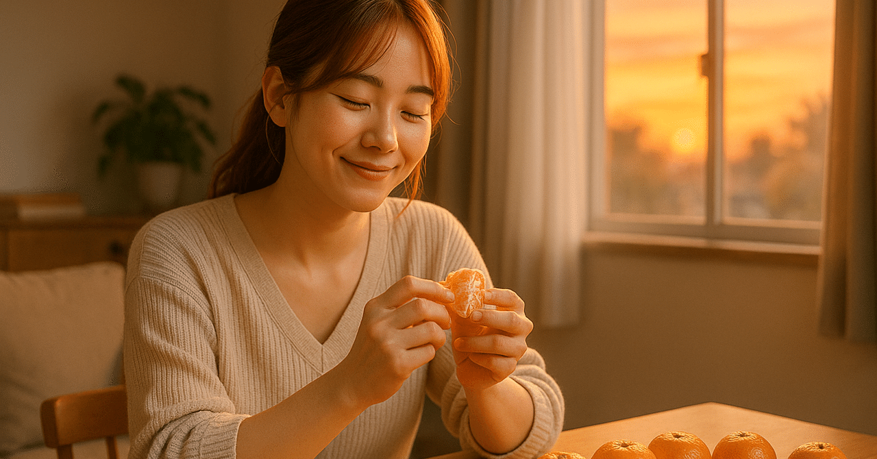 夕暮れ、みかん、私の髪｜Ogion