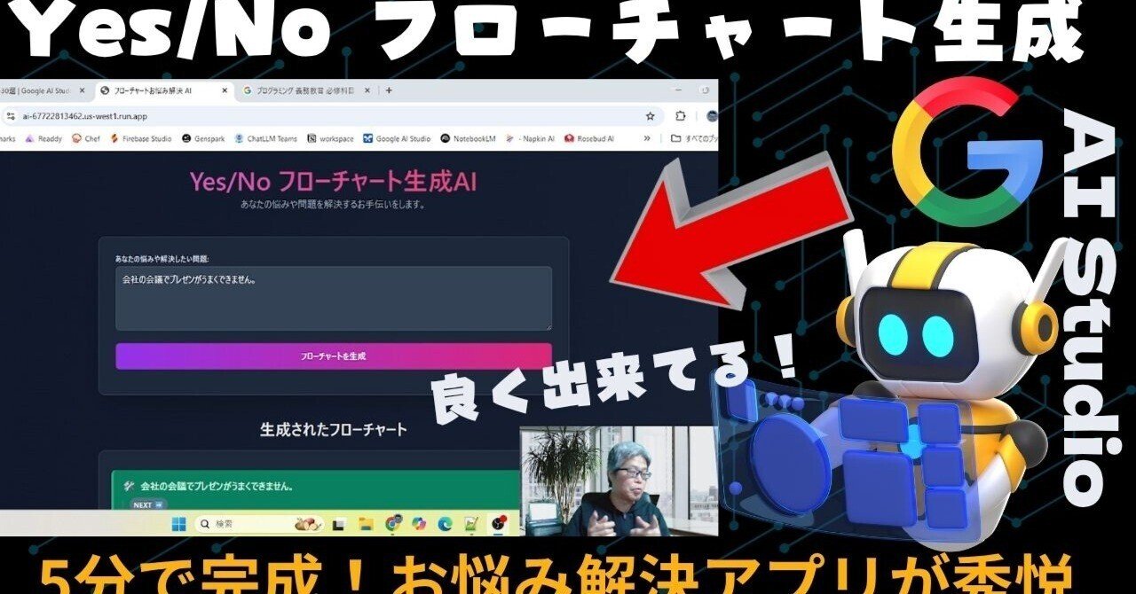 Google AI Studioで誰でも簡単！たった5分で「Yes/Noフローチャート生成AI」を開発してみた！｜JUN SUZUKI