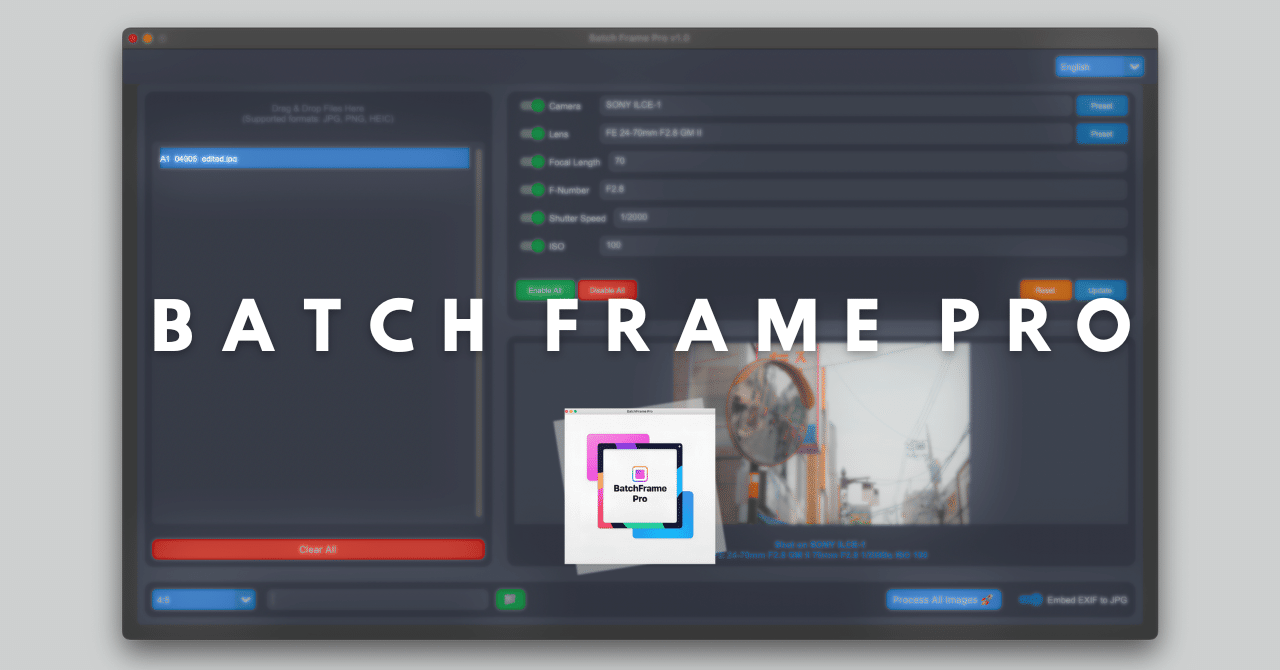 Exifフレームを一括処理できるアプリケーション、「Batch Frame Pro」を開発しました。（Mac/Win両対応）｜Motoki Endo
