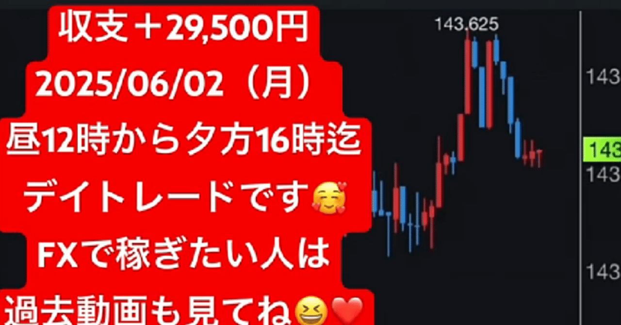 【FXトレード記録】収支＋29,500円｜なぜ勝てた？初心者が学べるリアル収支｜2025.06.02(月)昼12時〜夕方16時迄デイトレード｜【FXトレードマスターちはる】