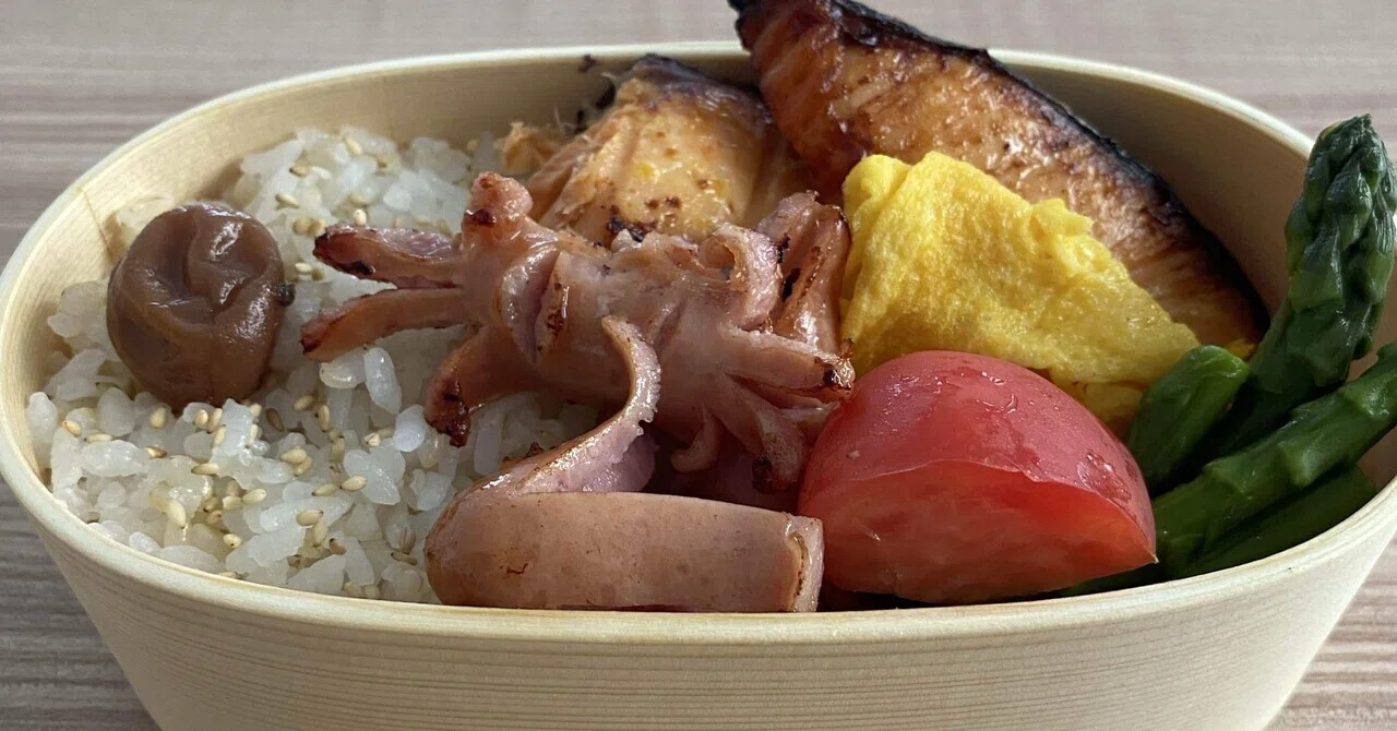#24 Grilled salmon miso tasted again and wiener shaped Tako-san Kani ...
