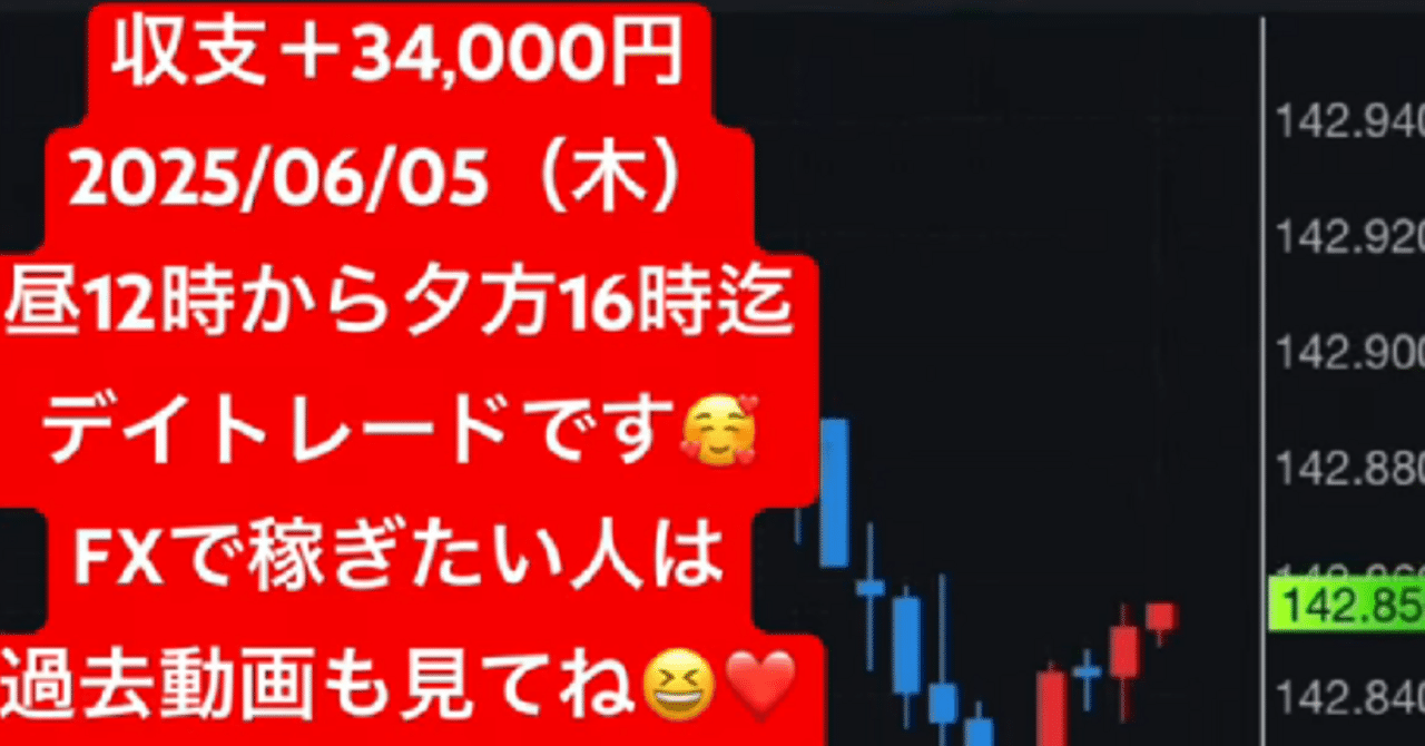 【FXトレード記録】収支＋34,000円｜なぜ勝てた？初心者が学べるリアル収支｜2025.06.05(木)昼12時〜夕方16時迄デイトレード｜【FXトレードマスターちはる】