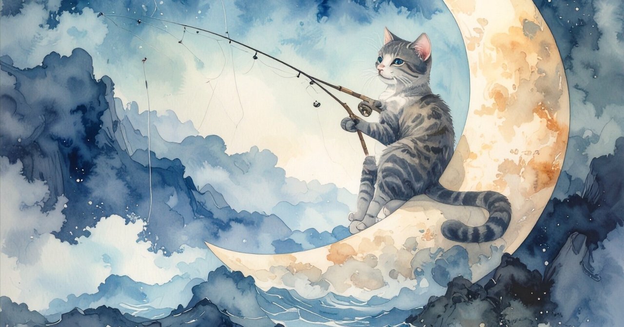 🌙 月の上で星を釣る猫と、羽のはえた猫の話｜N-hiro