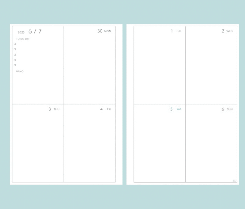 【フリーダウンロード】A5サイズの週間ブロック 手帳リフィル[日付け入り] 2025.7-9月｜saki_note