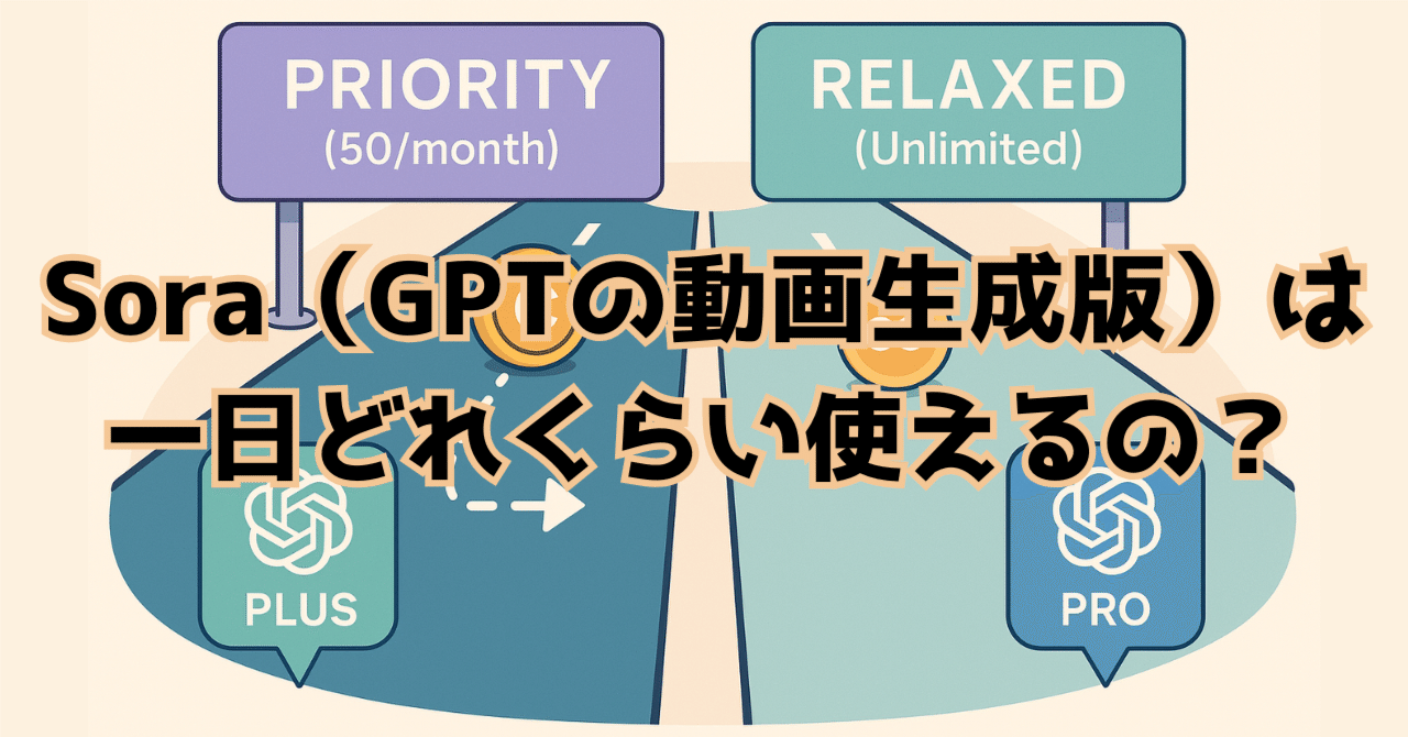 Sora（GPTの動画生成版）は一日どれくらい使えるの？｜タカヒロ@昭和ラヂオ