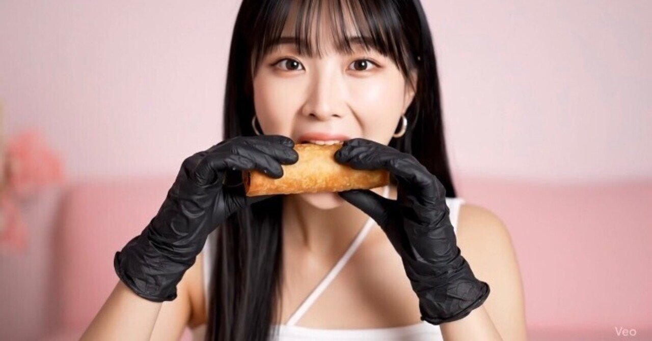 【美女×ASMR】黒手袋で春巻きを食べるK-POP美女｜映像構成とプロンプト解説｜Chillman