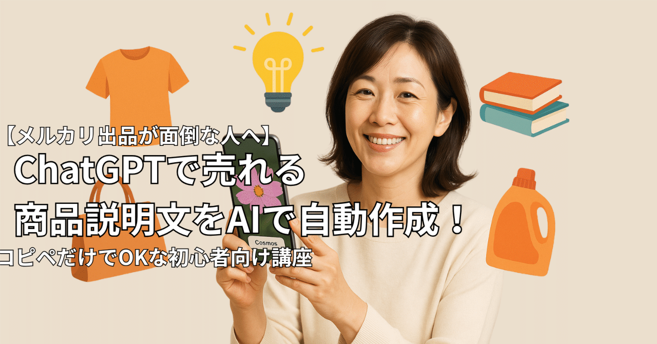 【メルカリ出品が面倒な人へ】ChatGPTで売れる商品説明文を自動作成！コピペだけでOKな初心者向け講座｜tomozo｜AI時短ナビゲーター