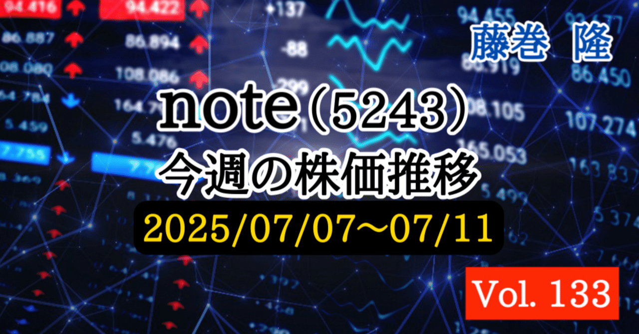 note (5243) 今週の株価推移 (2025/07/07~07/11)Vol.133｜藤巻 隆