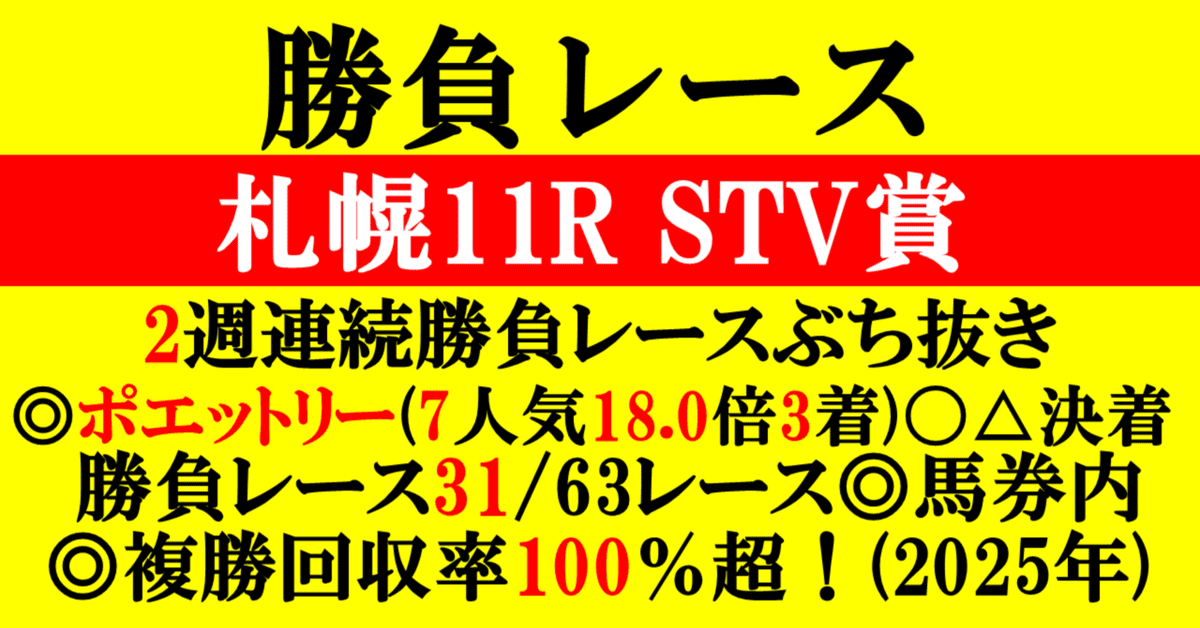 8/2勝負レース 札幌11R STV賞｜オジュウチャンネル