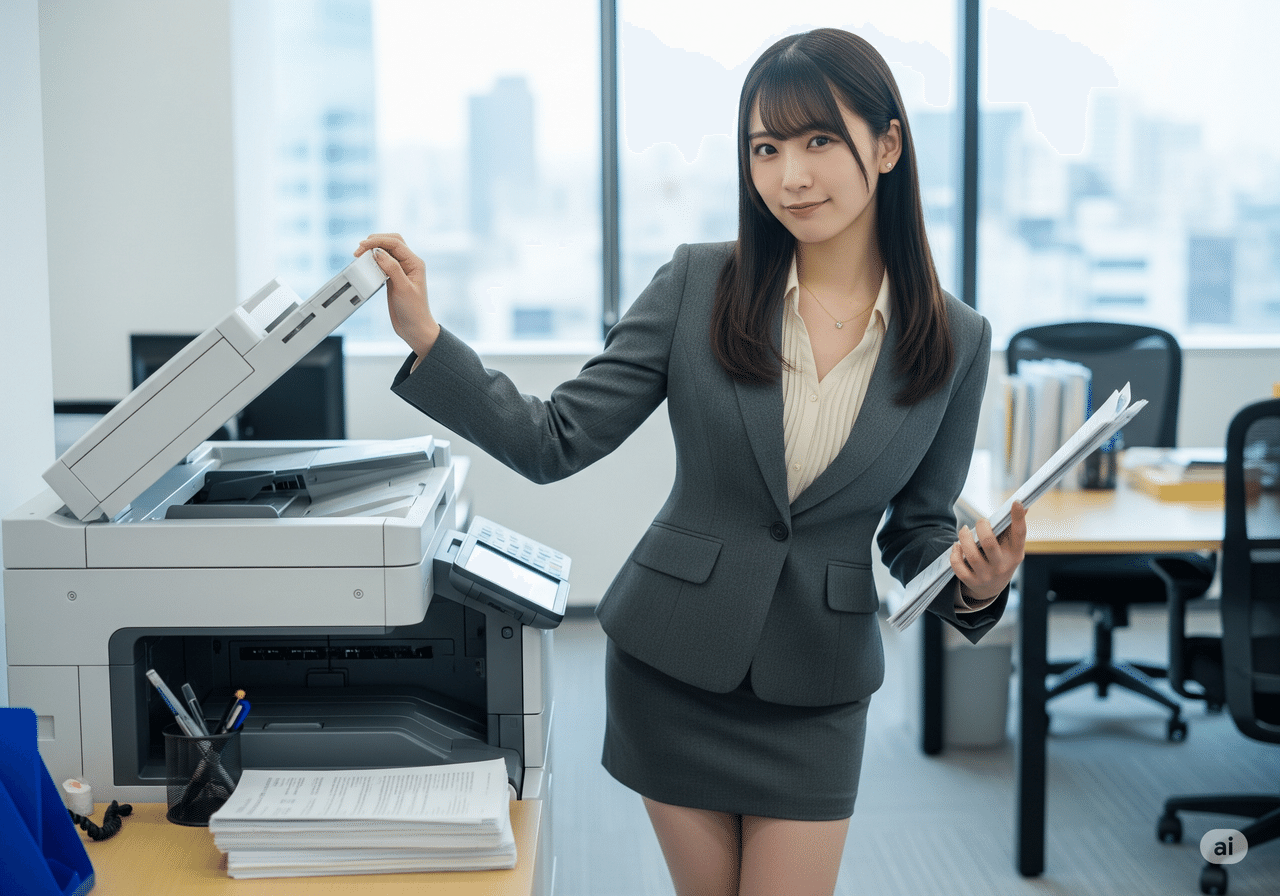 オフィスでコピーを取るオフィスレディ｜zerozero_x