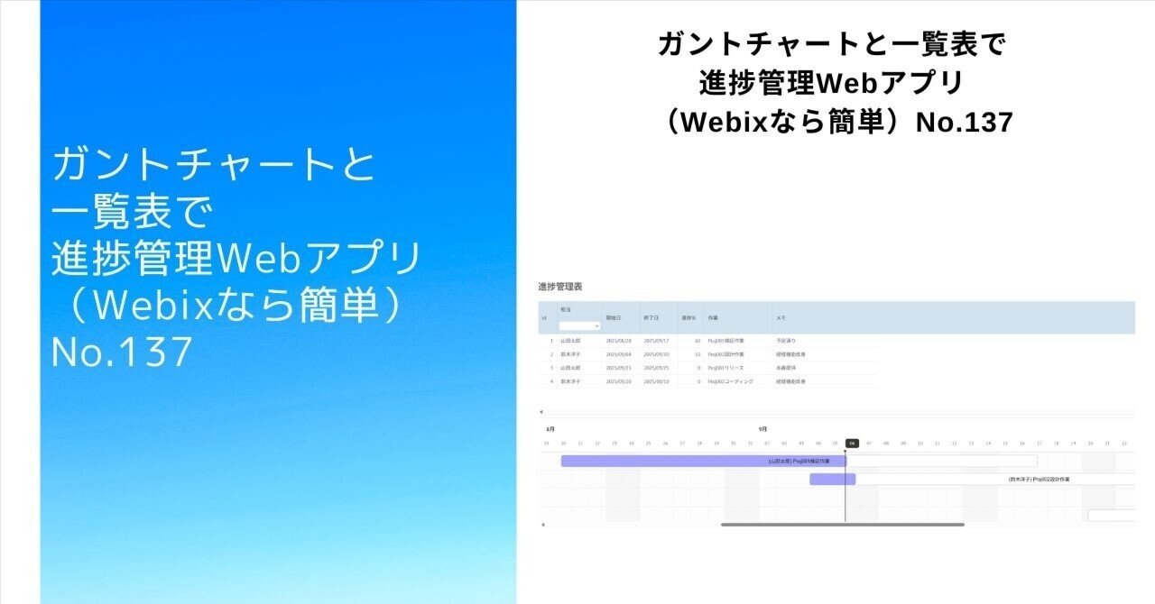 ガントチャートと一覧表で進捗管理Webアプリ（Webixなら簡単）No.137｜Yamasan