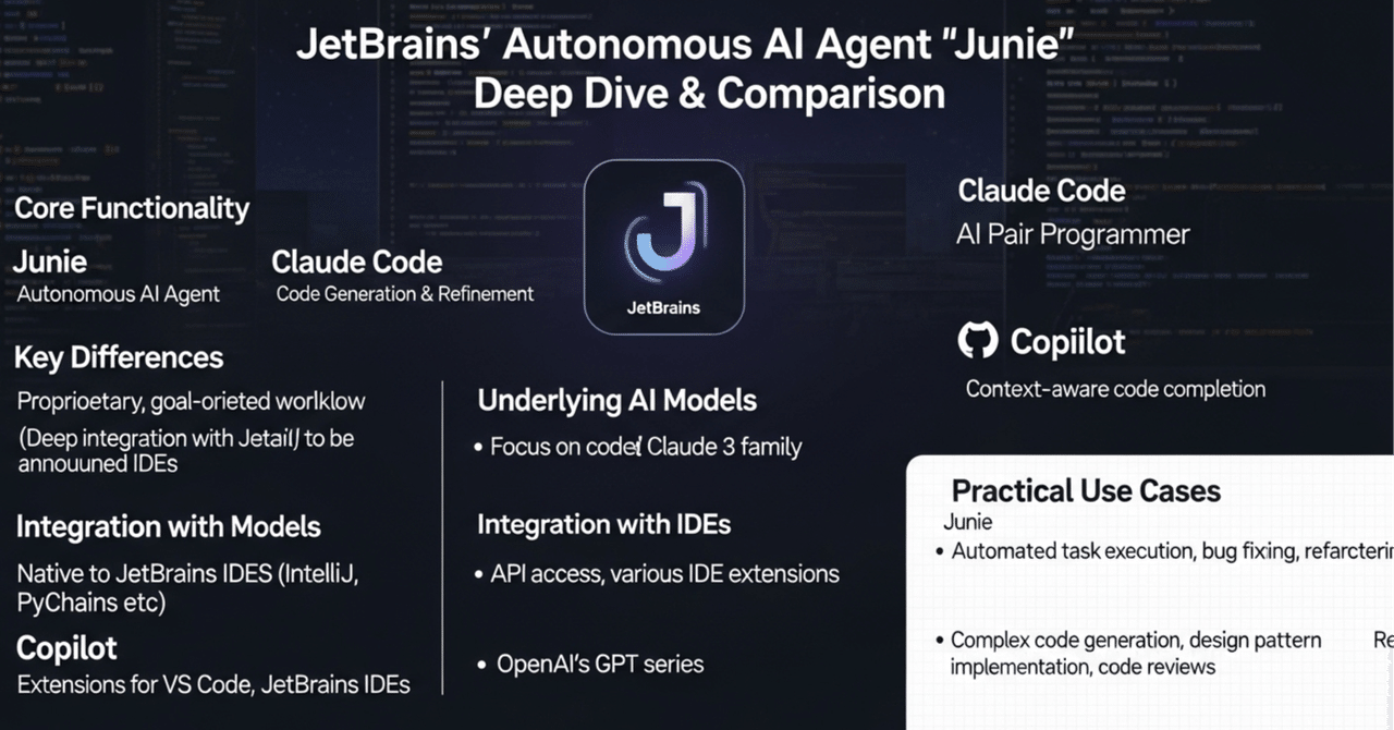 JetBrainsの自律型AIエージェント「Junie」を徹底解説：Claude CodeやCopilotとの違いと、その実力｜おぢぞう