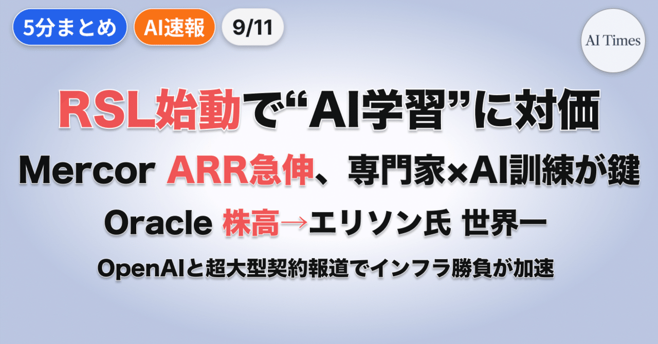 【AI朝刊 9/11】 AIの無断学習に対抗する「Really Simple Licensing （RSL）」、サイト側がクロールごとの課金やAI回答ごとの利用料を請求できる新基準｜AI ...