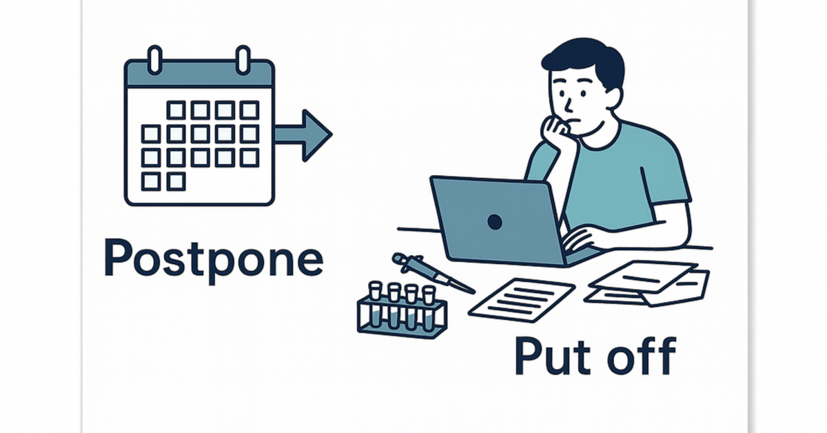 11 先延ばしは英語で2通り：postpone vs put off を1分で整理｜Akimaru_EN
