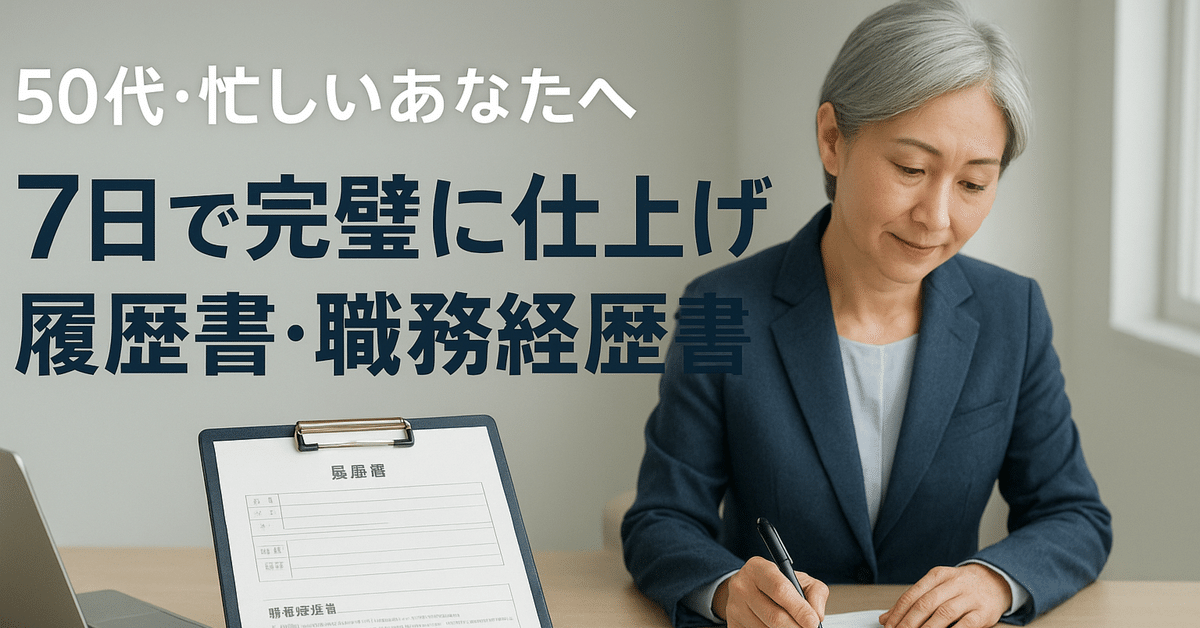 50代・忙しいあなたへ！7日で完璧に仕上げる履歴書・職務経歴書術～面接が苦手でも自信が持てる～｜100nen_take