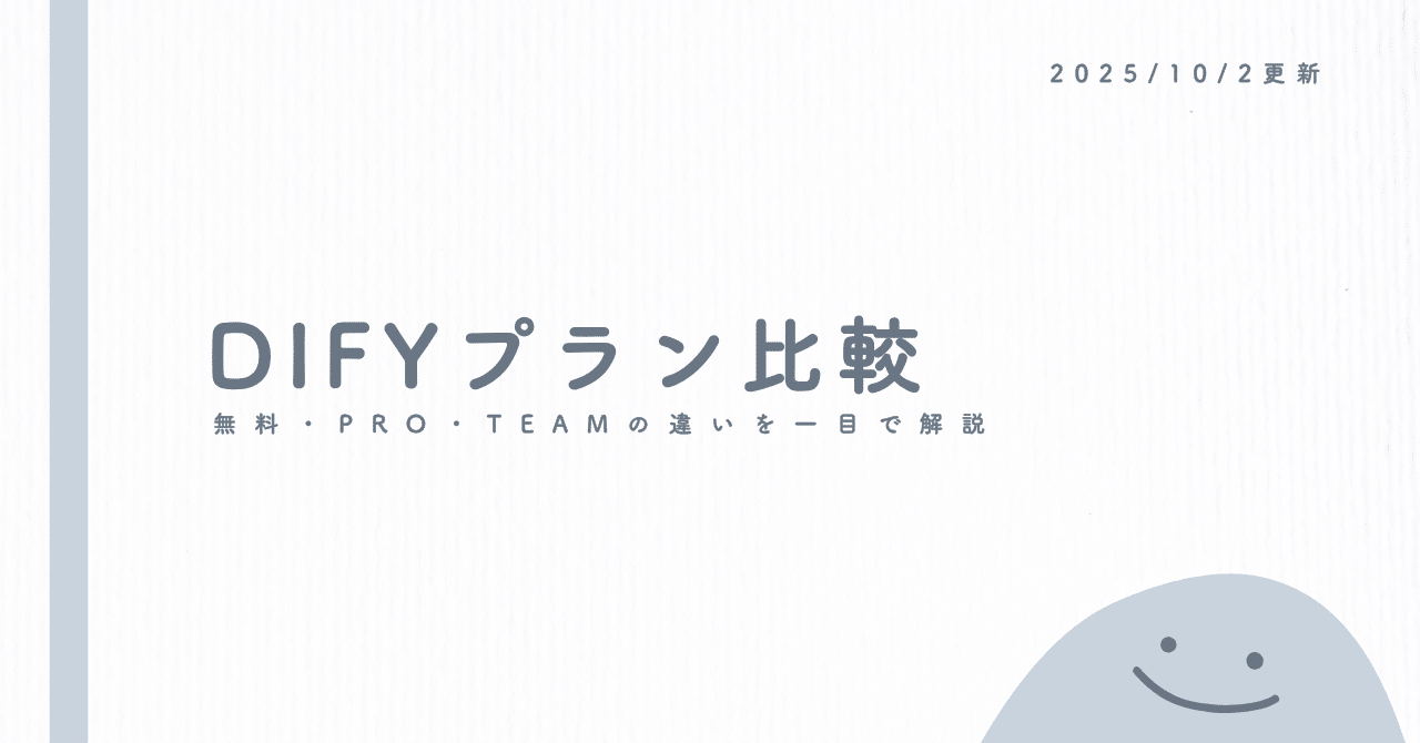 Dify プラン比較まとめ｜無料・Pro・Teamの違いを5分で解｜しょう丨ゼロからDify構築できた人