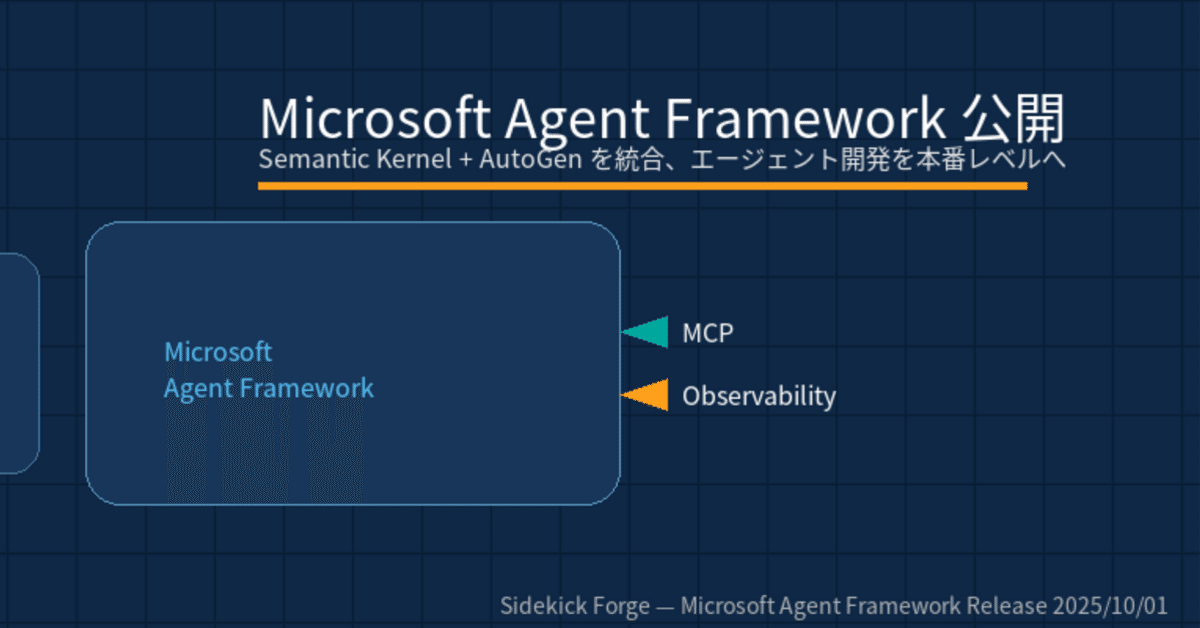 Microsoft Agent Framework 公開：Semantic Kernel + AutoGen統合によるエージェント第一歩｜Sidekick Forge