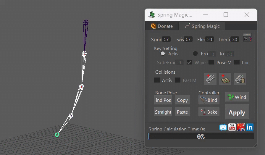 Mayaの無料揺れものツール「SpringMagic」の基本操作【私的備忘録】｜🦆🦌🟥🟧🟨⬜