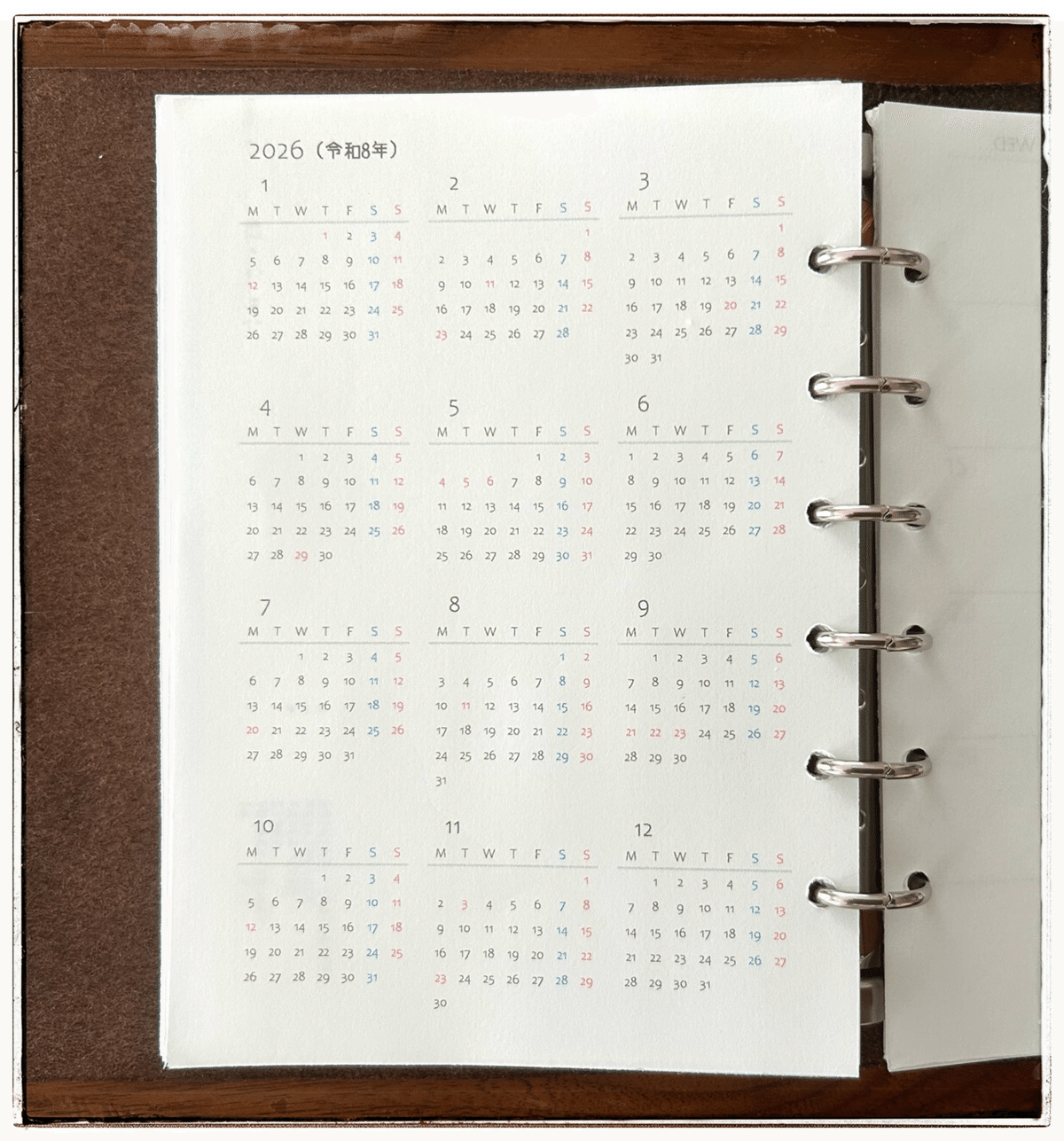 【フリーダウンロード】A5/バイブル/A6サイズの年間カレンダーページ 手帳リフィル｜saki_note