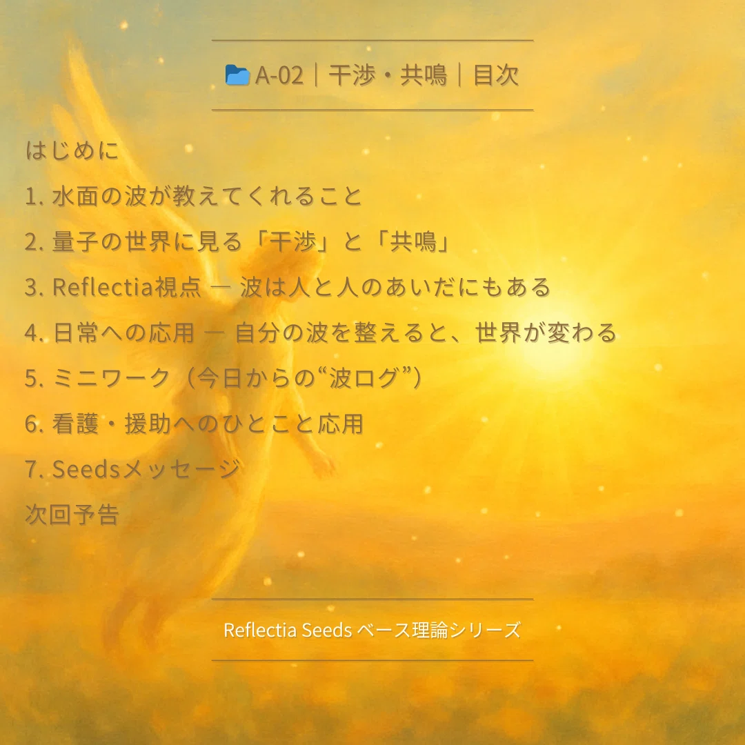 🌌 Reflectia Seeds A-02｜干渉・共鳴 ― 似た波は重なり合う｜ともるナース｜人と場を整える社労士ナース。