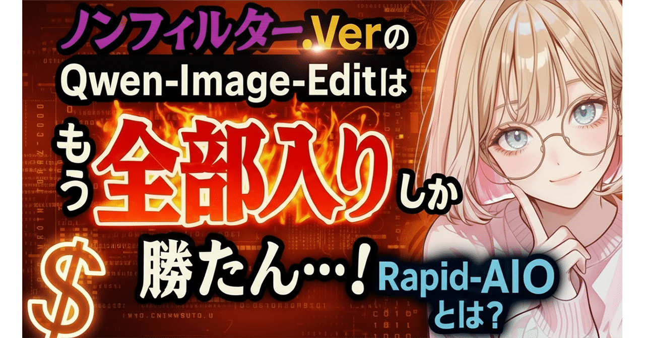 【これからは“全部入り”がマスト!?】AI画像編集は『Qwen-Image-Edit-Rapid-AIO』しか勝たん理由｜爆速4ステップ＆低VRAM、SFW・NSFW分離など実利しかない神 ...