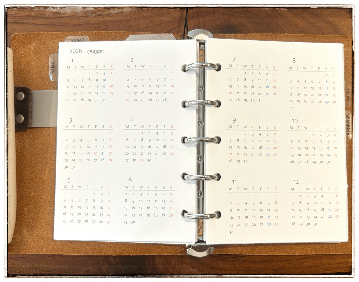 【フリーダウンロード】A7とM5スクエアサイズのカレンダーページ 手帳リフィル｜saki_note