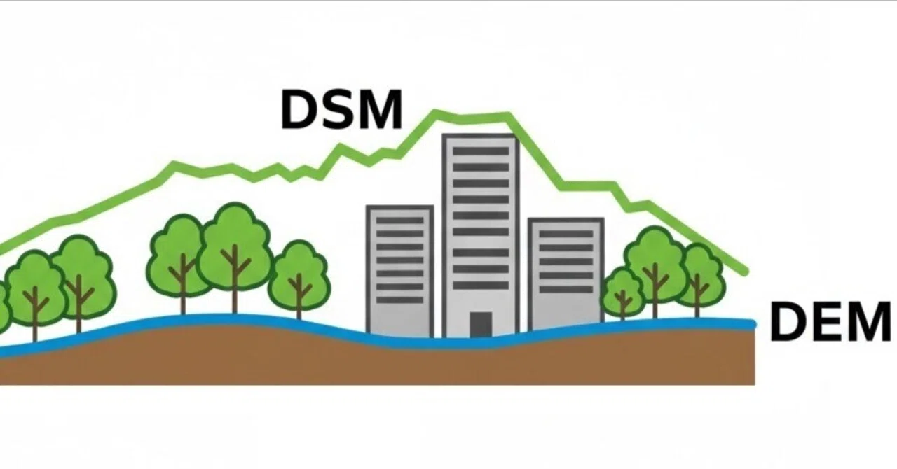 サンプルで数値表層(DSM)と数値標高(DEM)の違いを説明｜ゆったりOSINTer