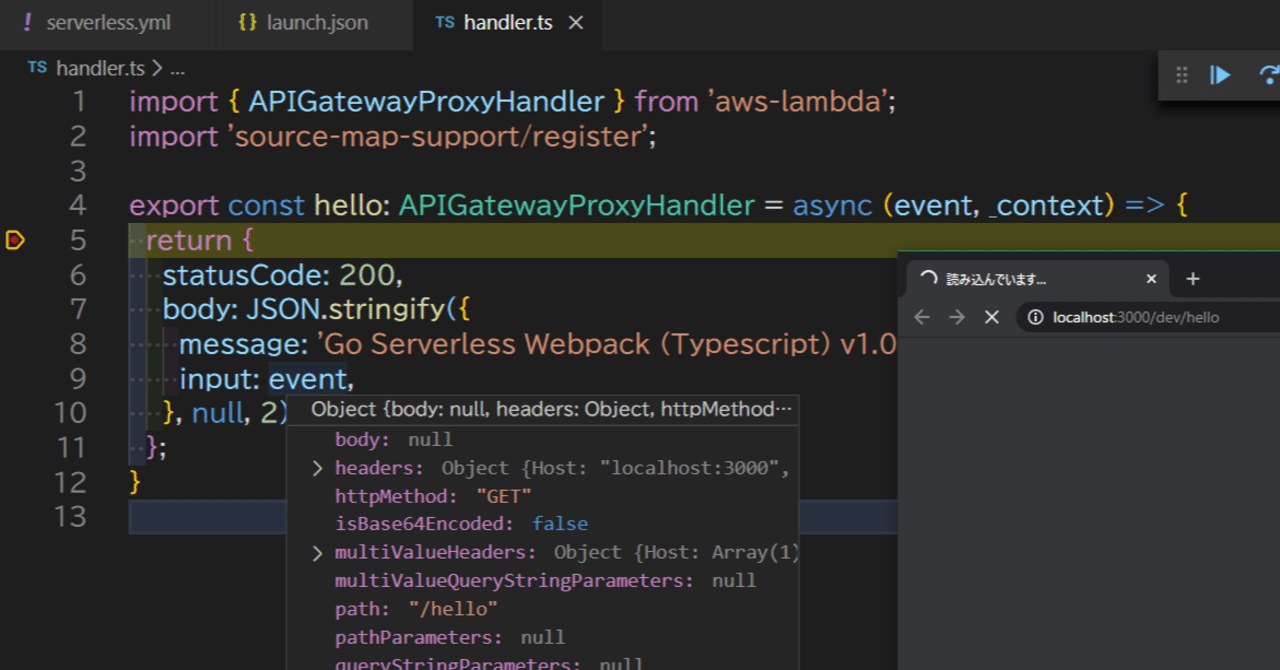 Serverless Offline を導入して Serverless Framework Typescript で作った Lambda