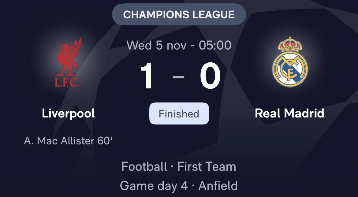 UCL 第4節 RM vs Liverpool｜naho